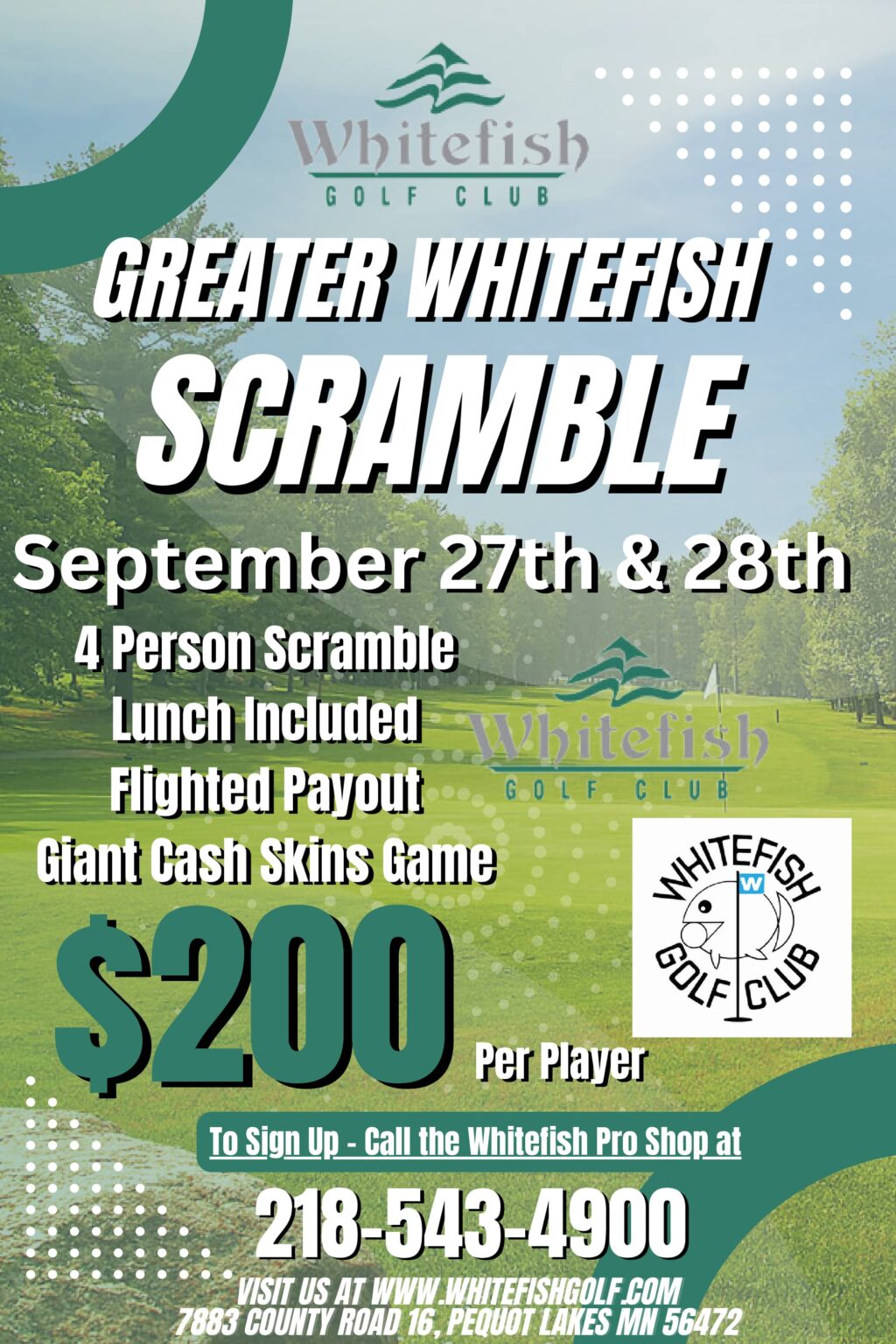 Greater Whitefish Scramble – Whitefish Golf Club – Pequot Lakes, MN